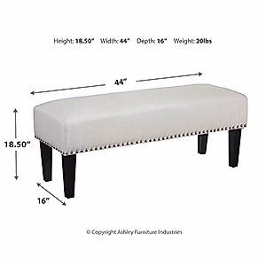 Signature Design by Ashley Beauland Contemporary Upholstered Accent Bench with Nailhead Trim, Beige