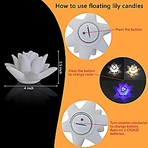 LARDUX Led Floating Candles - 4 Inch Large Flameless Floating Flower Candles Waterproof Reusable Pool Lights Battery-Operated for Swimming Pool Bathtub Fountain Decorations - Pack of 4