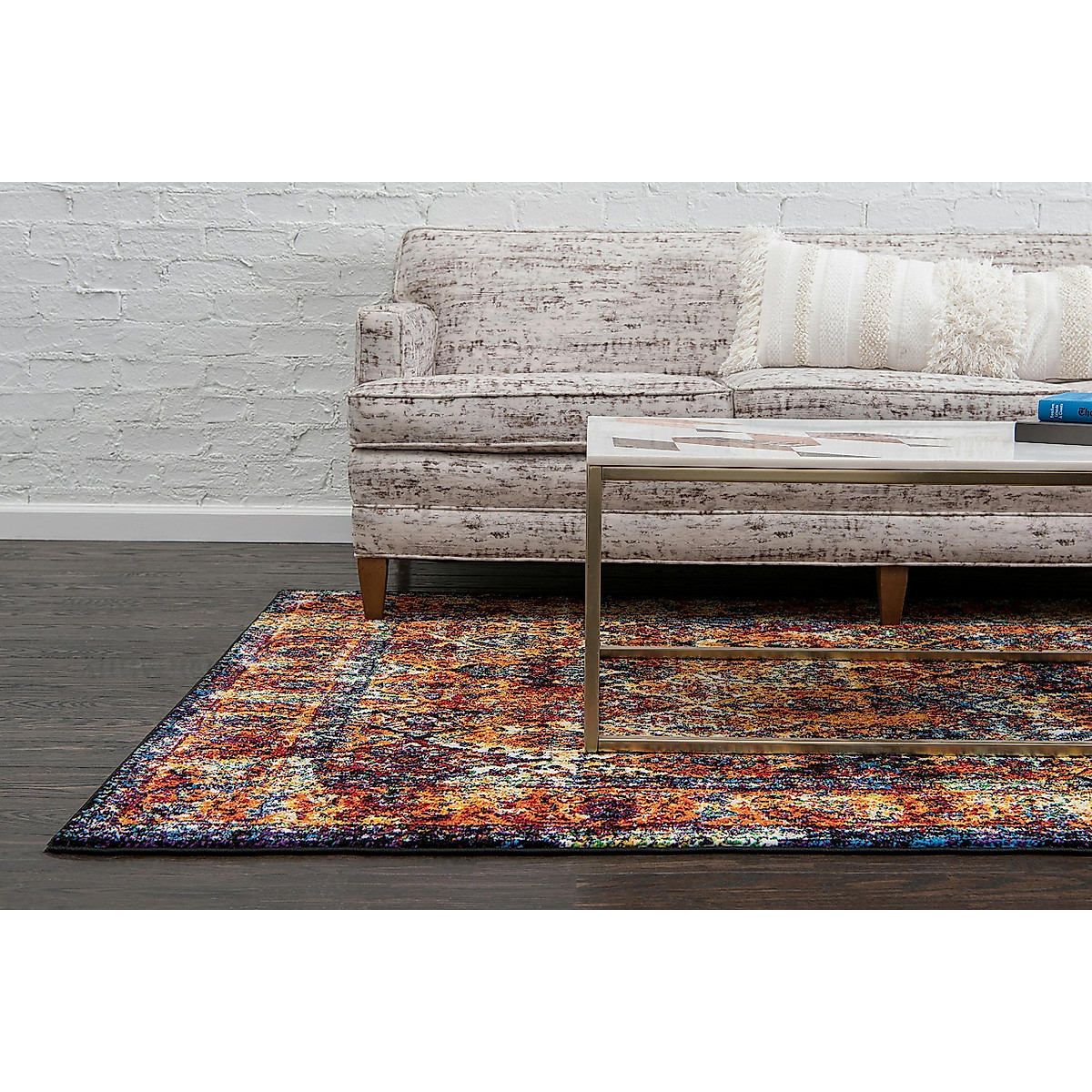 Unique Loom Rosso Collection Vintage, Traditional, Bohemian, Geometric, Border, Distressed, Southwestern Area Rug, 8 ft x 10 ft, Orange/Black