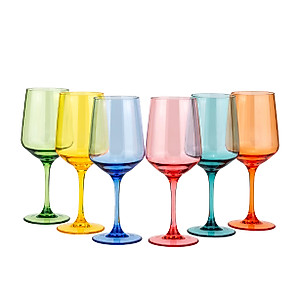 KOXIN-KARLU Unbreakable Classic 18 ounce All-Purpose Plastic Stem Wine Glasses Acrylic Glasses, set of 6 Multicolor