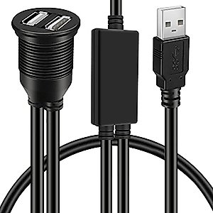 BATIGE Dual USB Female Car Mount Flush Cable 2 Ports for Extension and Data Transmission Can Charge and Transfer Data at The Same Time Car Waterproof USB Cable 3ft