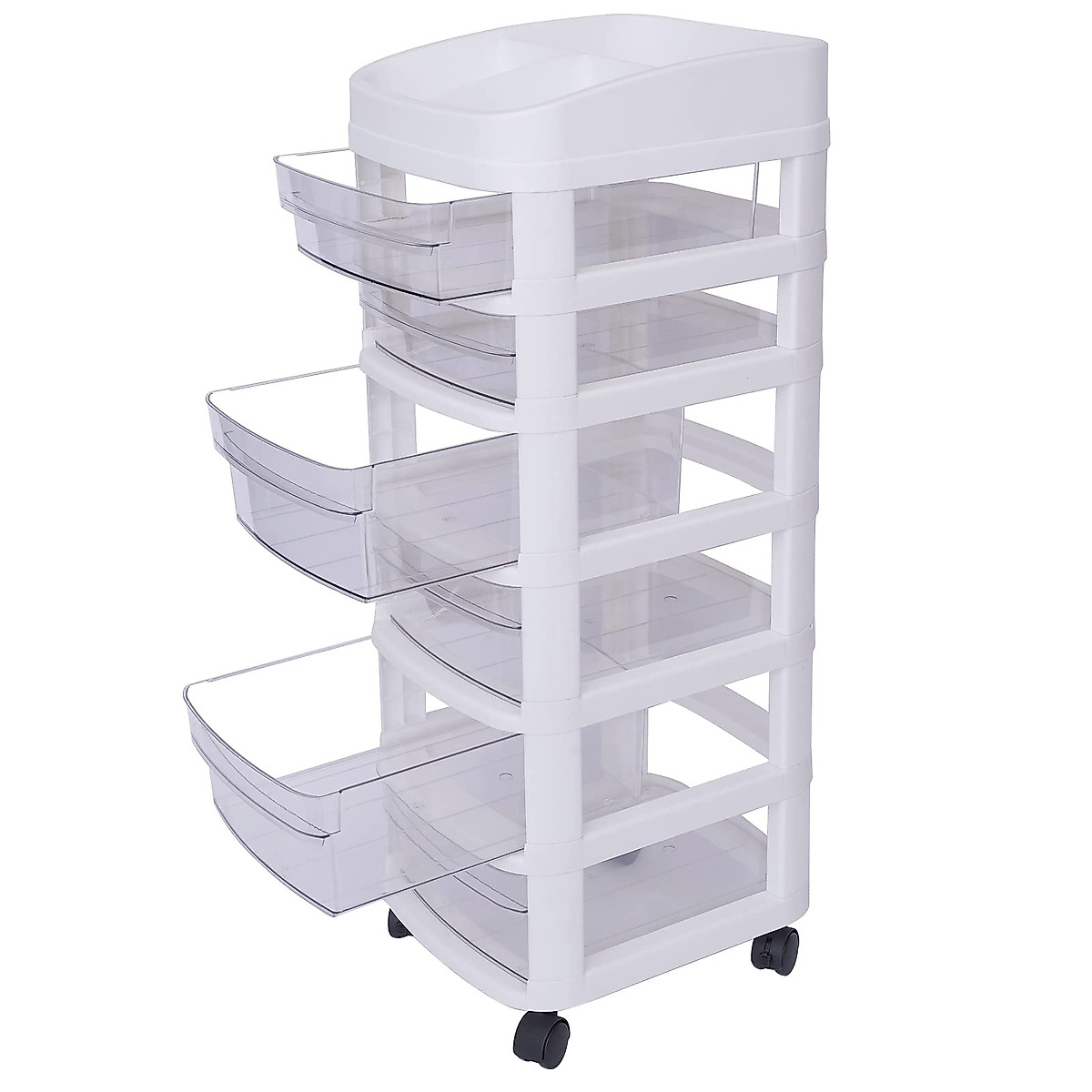 Rolling 6 Drawer Cart,34"H x 14"L x 12" W,4 Universal Wheels w/Lock,Storage Drawer Cart,Heavy Duty Dresser Storage Transparent Tower