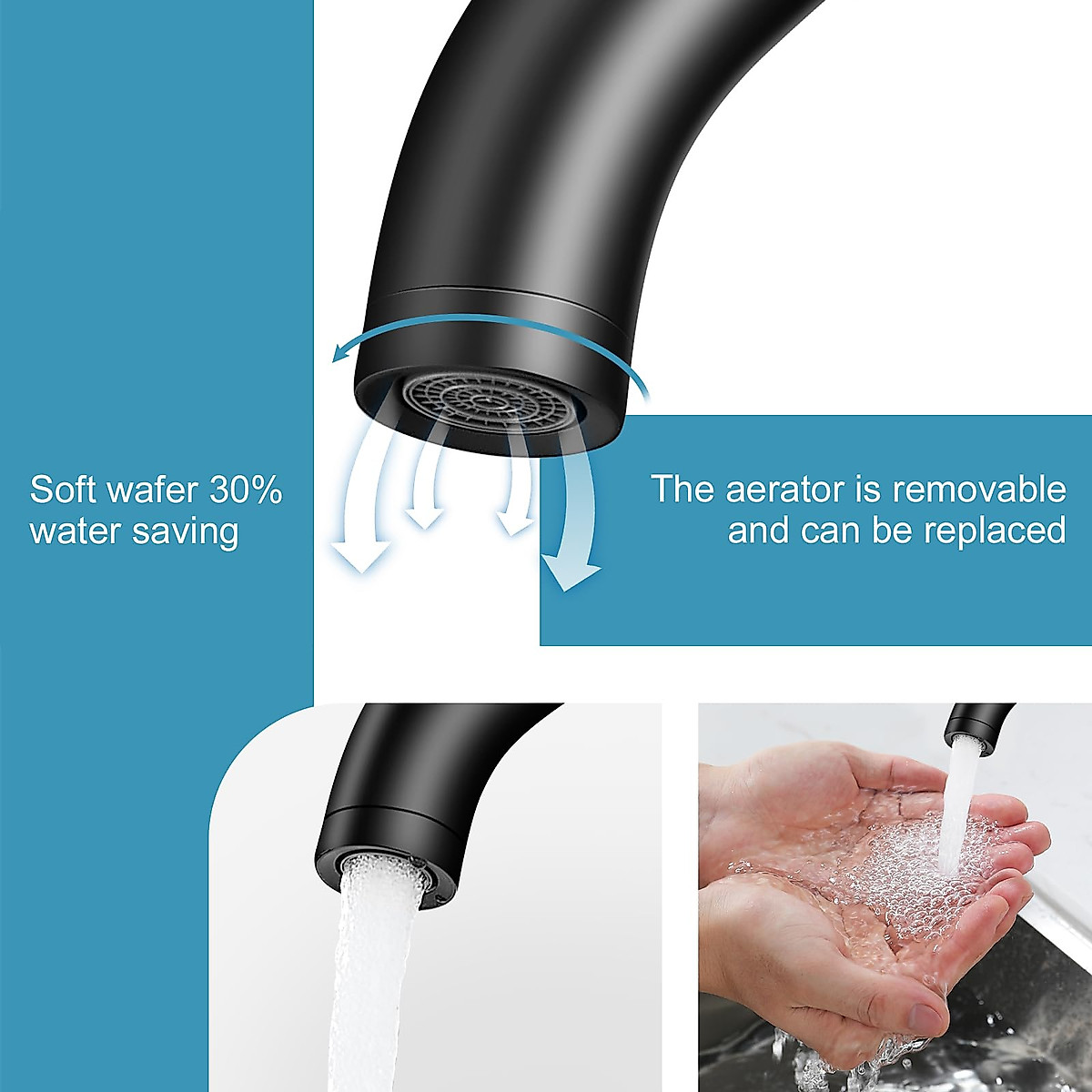 PONAFOU Single Handle Bathroom Faucet Black Bathroom Faucet Matte Black Vanity Faucet for Bathroom Sink Faucet 1 Hole or 3 Hole for Modern Bathroom RV Sink with Pop-up Drain and Deck