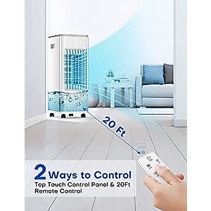 Evaporative Air Cooler, TEMEIKE 3-IN-1 Portable Air Conditioners w/Remote, Cooling Tower Fan w/Humidify, 70° Oscillation & 7H Timer Swamp Cooler, Windowless Evaporative Cooler for Room Bedroom Office