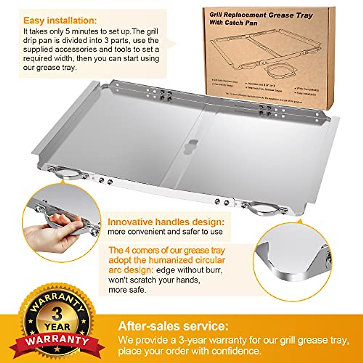 Replacement Grease Tray with Catch Pan for Dyna Glo Grill Replacement Parts, Universal Drip Pan for 4 5 Burner Gas Grill Nexgrill Replacement Parts, Grill Tray for Kenmore BHG Expert Grill (24-30")