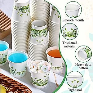 Irenare 500 Pack 2 oz Paper Cups with 2 Pcs Paper Cup Dispenser Disposable Bathroom Mouthwash Cups Green Leaf Small Hot Cold Beverage Drinking Cups for Home Kitchen Holiday Party Event Picnic Travel