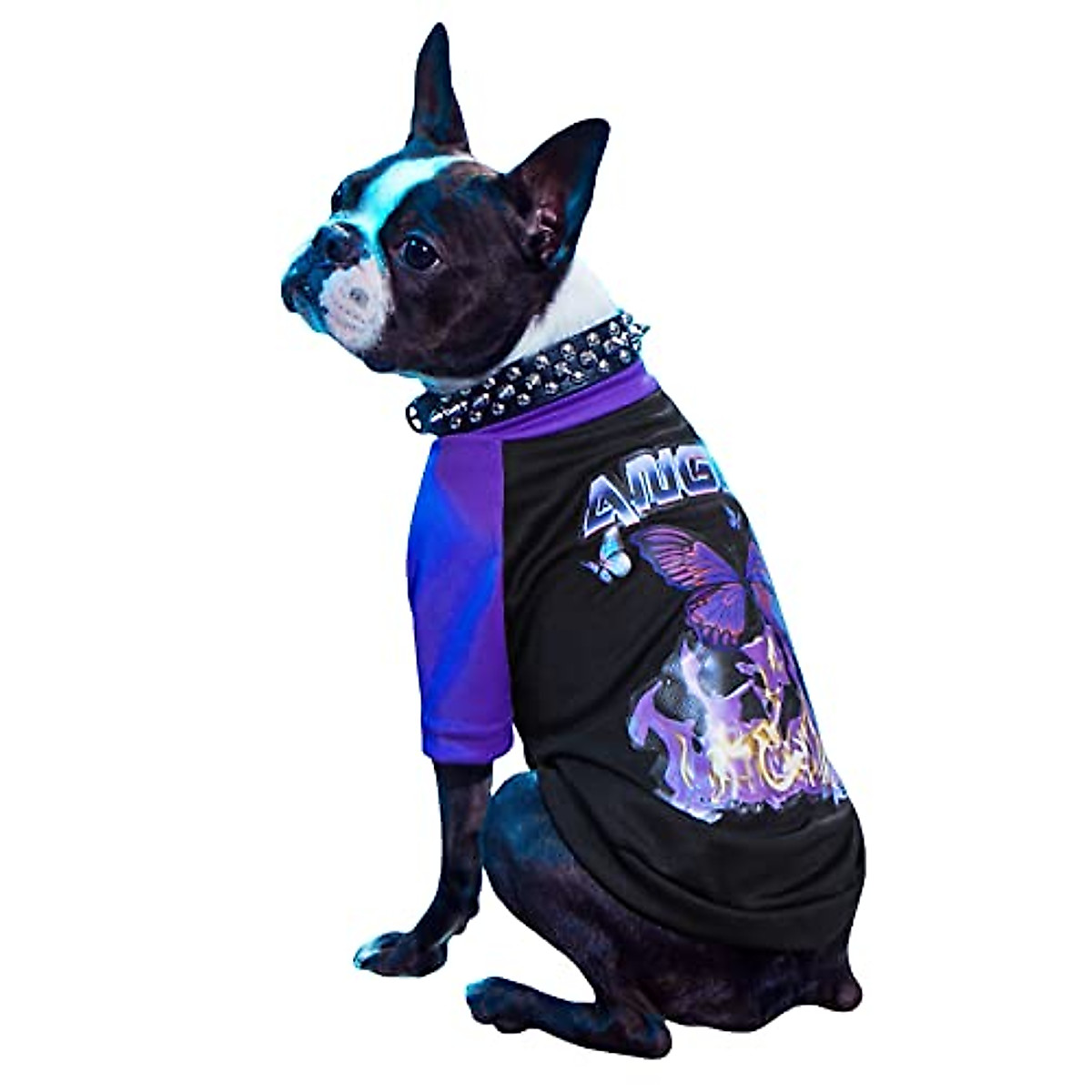 QWINEE Y2K Dog Tee Shirt Butterfly Print Colorblock Puppy T Shirt Soft Stretchy Shirts Pet Apparel for Small Medium Cats Dogs Black L