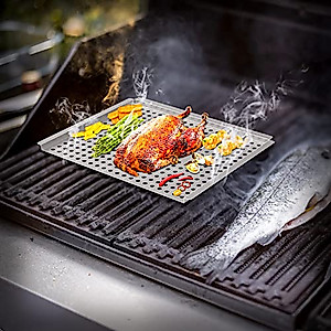 soldbbq Grill Baskets, Stainless Steel Grill Vegetable Basket, Grill Topper Tray Replaces Part for Traeger, Pit boss, Cooking Tray for Vegetable, Fruit and Other Small Food, 16" x 11.5"