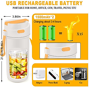 Portable Blender, Personal Blender for Shakes and Smoothies, Updated 10 Blades 500ml large Capacity Smoothie Blender and USB Rechargeable with Straw for Travel,Office and Gym…