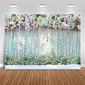 Mestiker 7x5ft Wedding Backdrop Proposal Flowers Ribbon Wedding Flowers Ceremony Banner Bridal Shower Cradle Ceremony Photography Background Cake Table Decoration Photo Studio Booth Props Vinyl