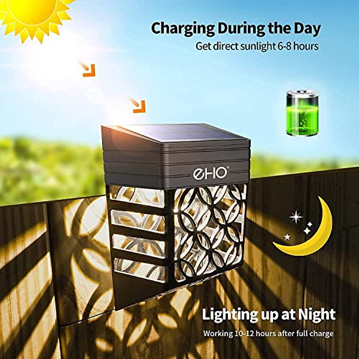 EHO Solar Deck Lights, Solar Fence Lights Outdoor Waterproof LED Garden Decorative Lighting for Post, Patio, Front Door, Step, Stair, Pool and Yard, Warm White, 4 Pack