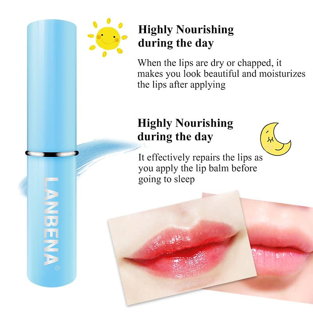 LANBENA Hyaluronic Acid Lip Balm Moisturizing Lips Reduce Fine Lines Relieve Dryness Long-Lasting Protection Nourishing Lip Care (1.8g / 0.06 fl oz)