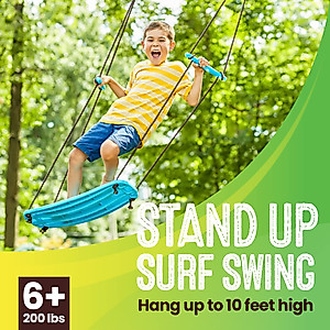 Swurfer Kick Stand Up Tree Swing, Outdoor Swing – Swingset Outdoor for Kids with Adjustable Handles, Outdoor Swing for Kids, Outdoor Play, Weatherproof, Easy Installation, 200 lbs, Ages 6+, Blue
