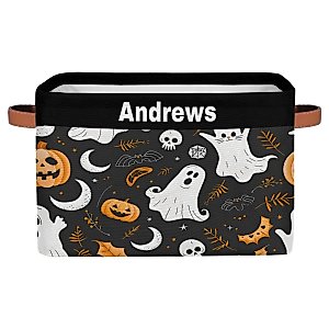 KFNHN Custom Rectangular Baby Storage Basket, Kids Toys Bin, Books Shelf Basket, Clothes Towel Storage Bin for Nursery, Gift Basket, Pet Basket, Happy Halloween Ghost Pumpkins Bat Leaves