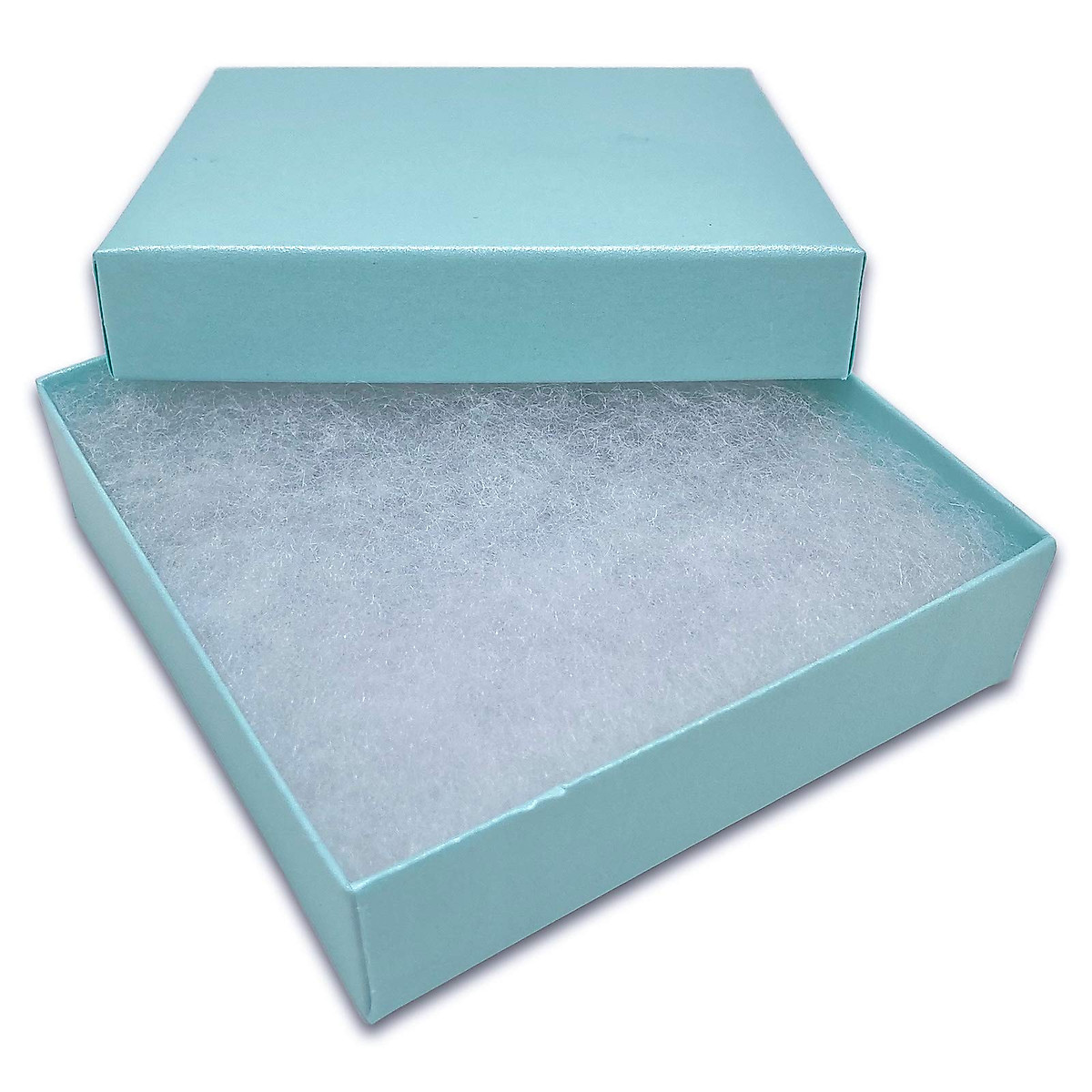 TheDisplayGuys - 100-Pack #33 Cotton Filled Cardboard Paper Jewelry Boxes Gift Case - Pearl Teal (3.5" x 3.5" x 1.0") - for Shipping or Storage