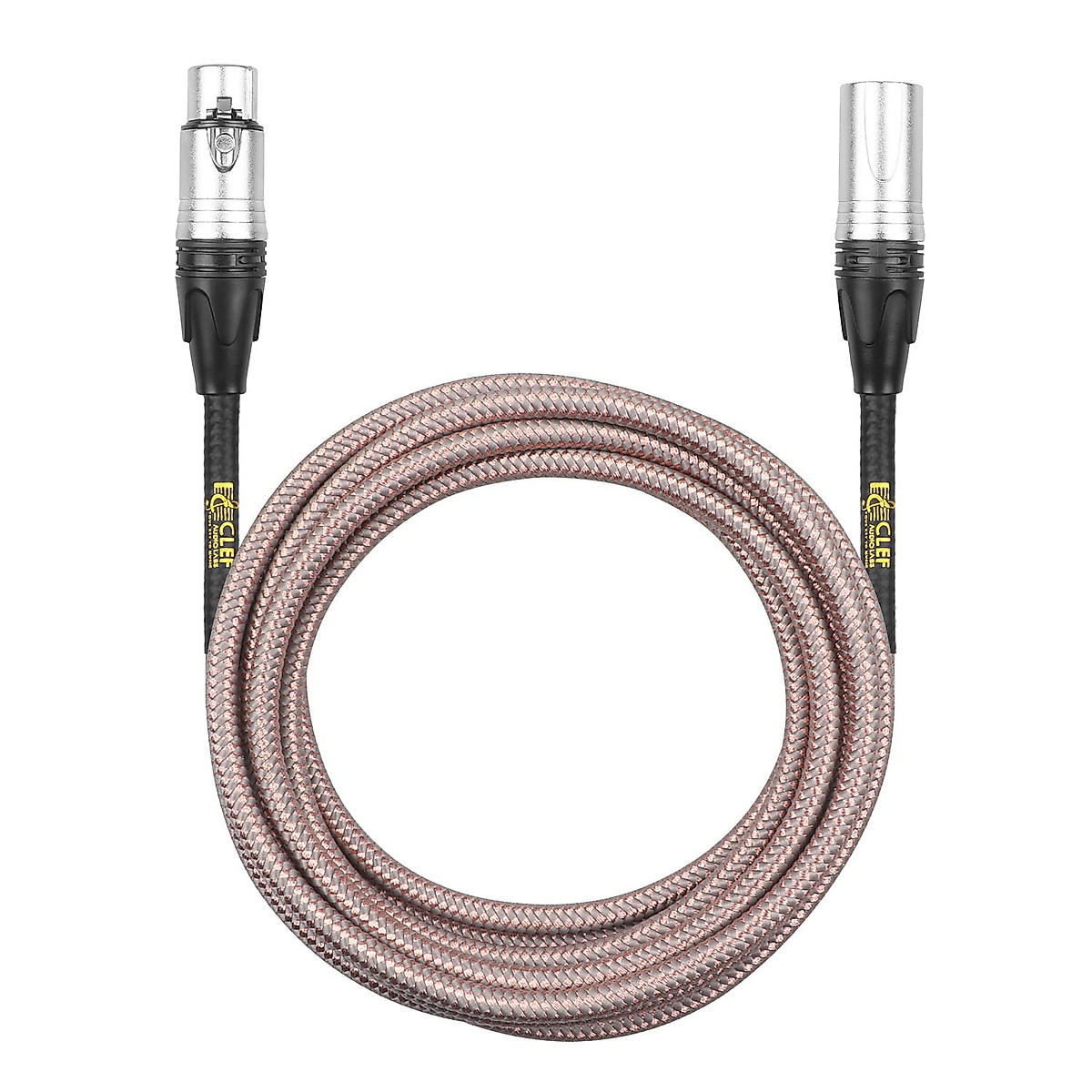 Clef Audio Labs XLR Cable, 12 Feet, Balanced 22AWG Cord, Male to Female, Gold Plated 3-Pin Connectors, Braided Jacket, Zinc Alloy Shell for Microphone, Studio Sound Mixer and Audio Interface