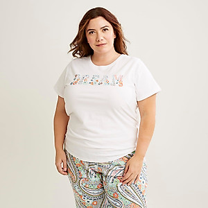 Vera Bradley Women's Cotton Short Sleeve Crewneck Pajama T-shirt (Extended Size Range), Citrus Paisley, Large