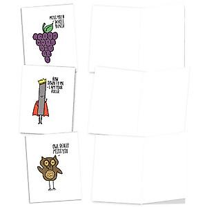 The Best Card Company - 10 Funny Assorted Blank Humor All Occasions Notecards Boxed Set 4 x 5.12 Inch w/Envelopes Cute Word Play for Men, Women (10 Designs, 1 Each) - Fun Puns M2975OCB