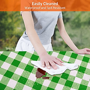 Picnic Table and Bench Fitted Tablecloth Cover, 3 Pack Set, KENOBEE Flannel Backing Elastic Edge Waterproof Wipeable Plastic Cover Fitted Vinyl Tablecloth for Home Goods Outdoor Patio,Green-White