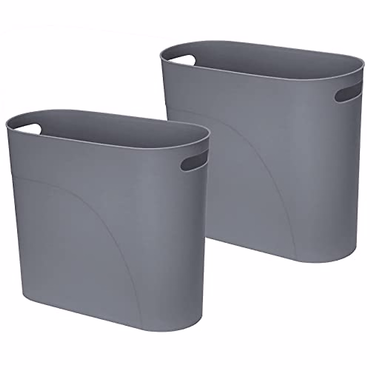ROYFACC Small Trash Can Plastic Bathroom Wastebasket 3.2 Gallon Slim Garbage Container Bin with Handle for Home Kitchen Bathroom Bedroom Office, 2 Pack (Grey)