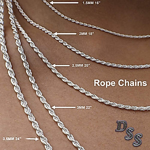925 Sterling Silver 2.5MM Rope Chain 18