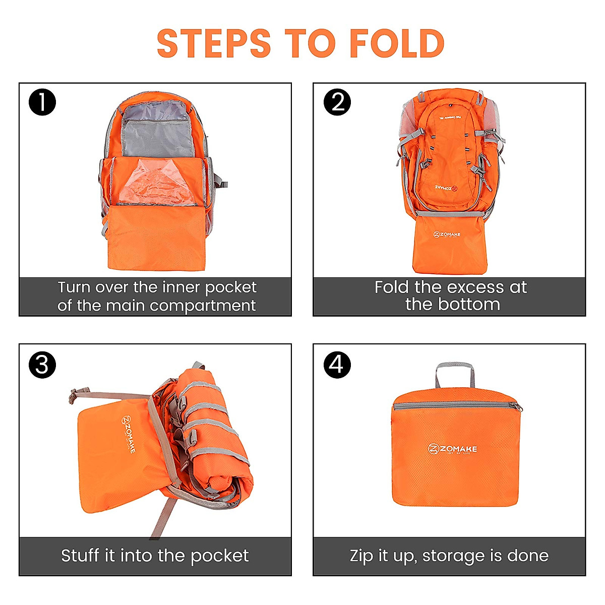ZOMAKE Packable Hiking Backpack Water Resistant,40L Lightweight Daypack Foldable Backpack for Travel (Orange)