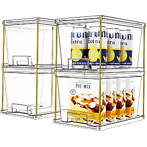 4Pack Large Stackable Kitchen Storage Drawers Multi-purpose under Sink Acrylic Drawers Organizers Clear Drawer Organizers Bins with Handles for Bathroom Kitchen Pantry