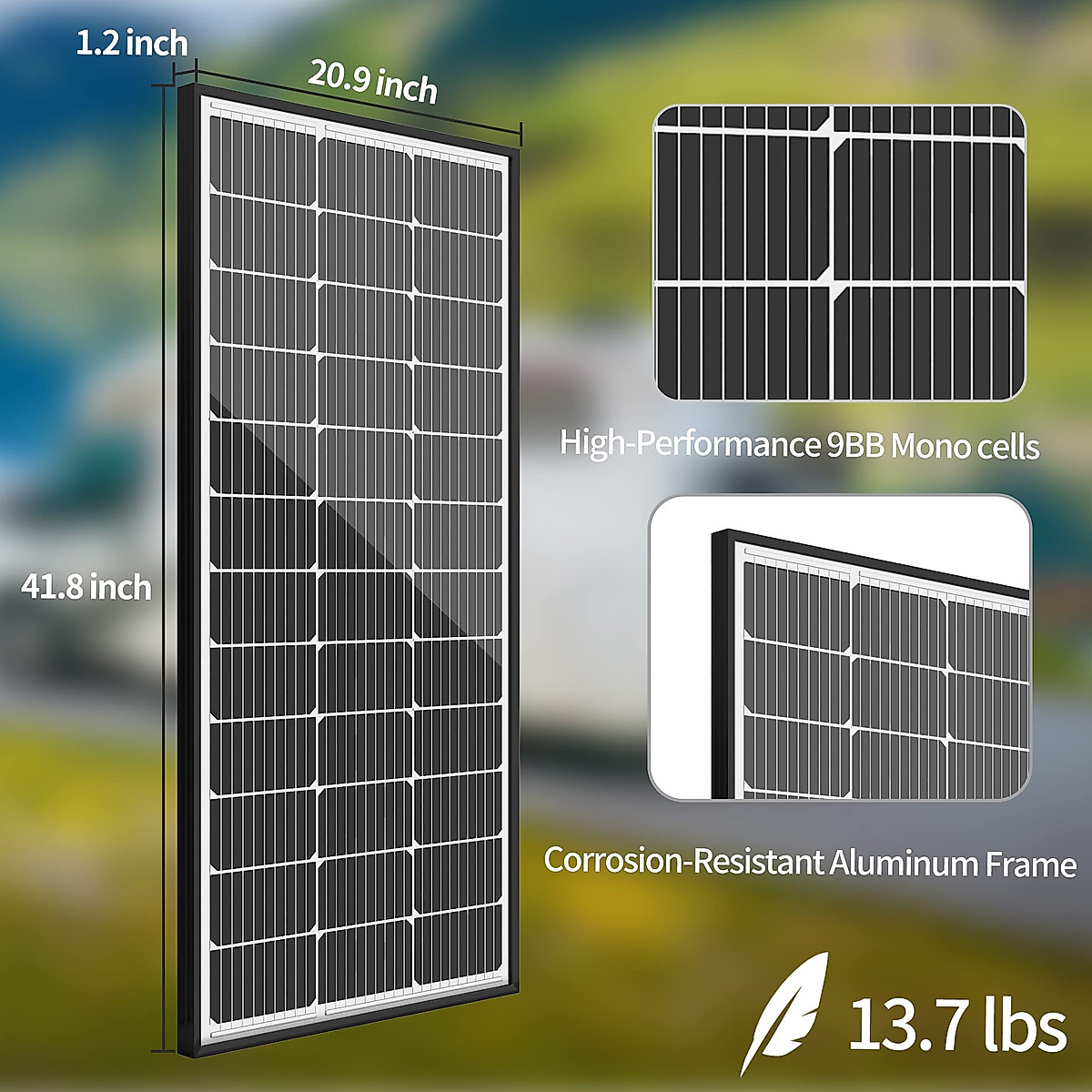 JJN 9BB Solar Panels 12V 100 Watt Monocrystalline Solar Panel High Efficiency Solar Module PV Charge for RV Battery Boat Caravan and Other Off Grid System(Random Color)