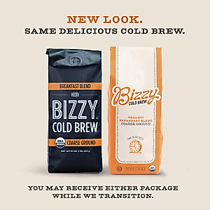 Bizzy Organic Cold Brew Coffee | Bundle | Coarse Ground Coffee | Smooth & Sweet 1 LB + Breakfast Blend 1 LB | 2 Pack