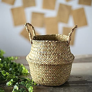 UXZDX Wicker Woven Basket Rattan Foldable Hanging Flower Pot, Woven Dirty Clothes Basket, Storage Basket, Home Decoration