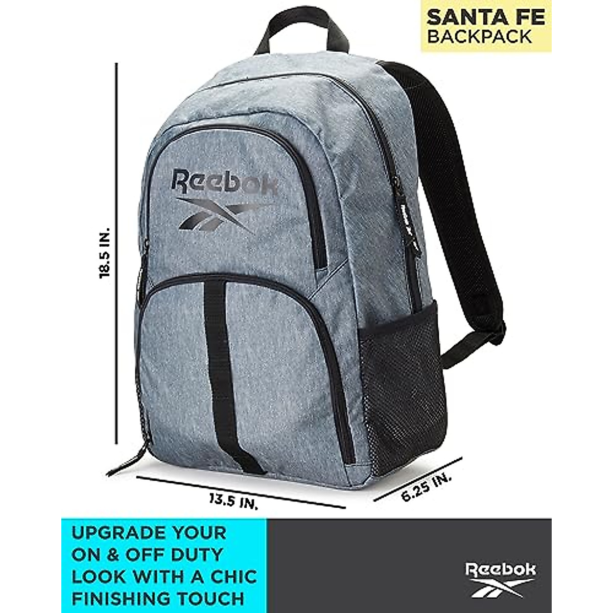 Reebok Backpack - Santa Fe Sports Gym Bag - Lightweight Carry On Weekend Overnight Luggage - Casual Daypack for Travel, Beach, Size onesize, Heather Grey