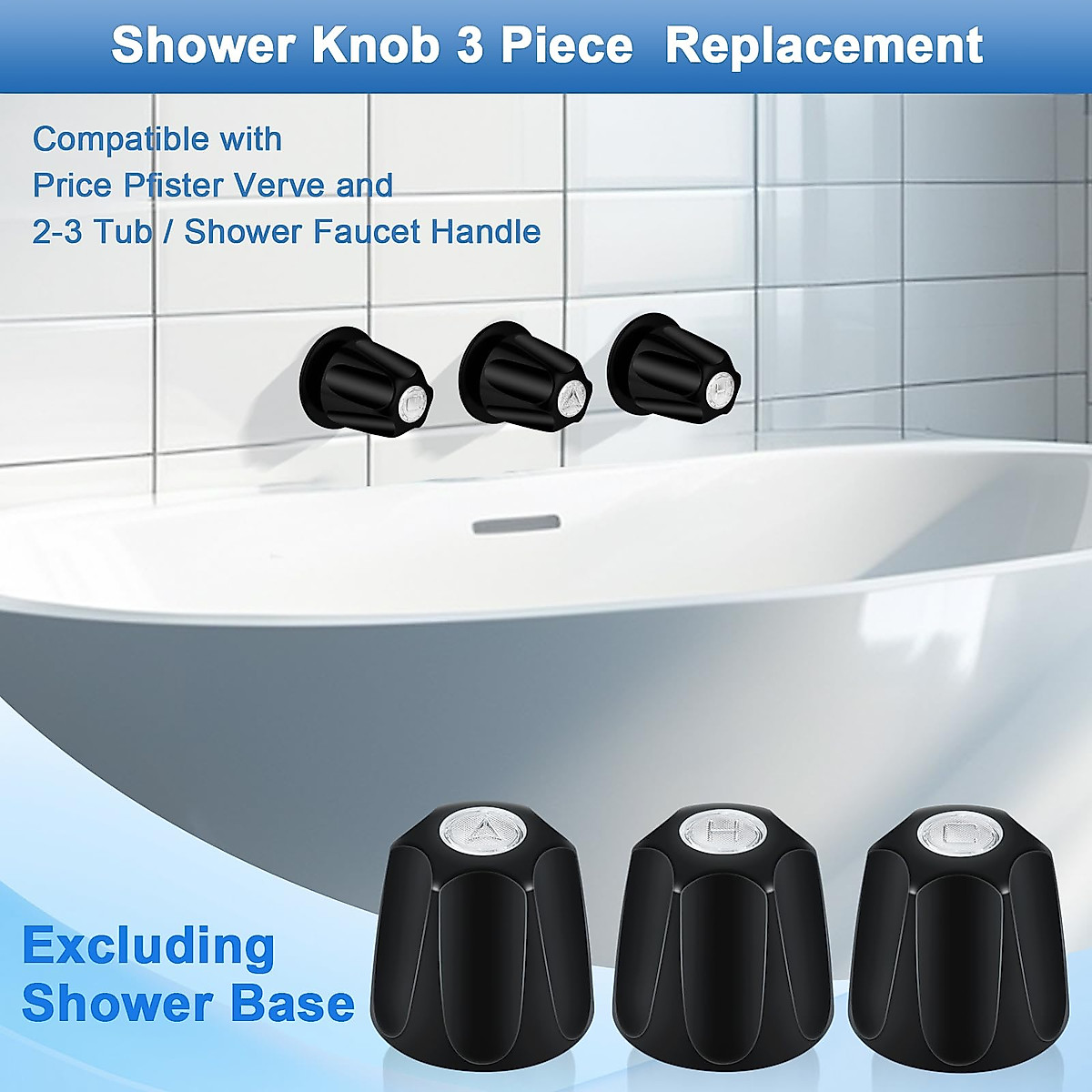 UCDETD Metal Shower Knobs 3 Piece Replacement, Compatible with Price Pfister Verve and Bathtub Shower Faucet Handle, Shower Knobs Include Hot/Cold/Diverter and 3 Screws (Matte Black)