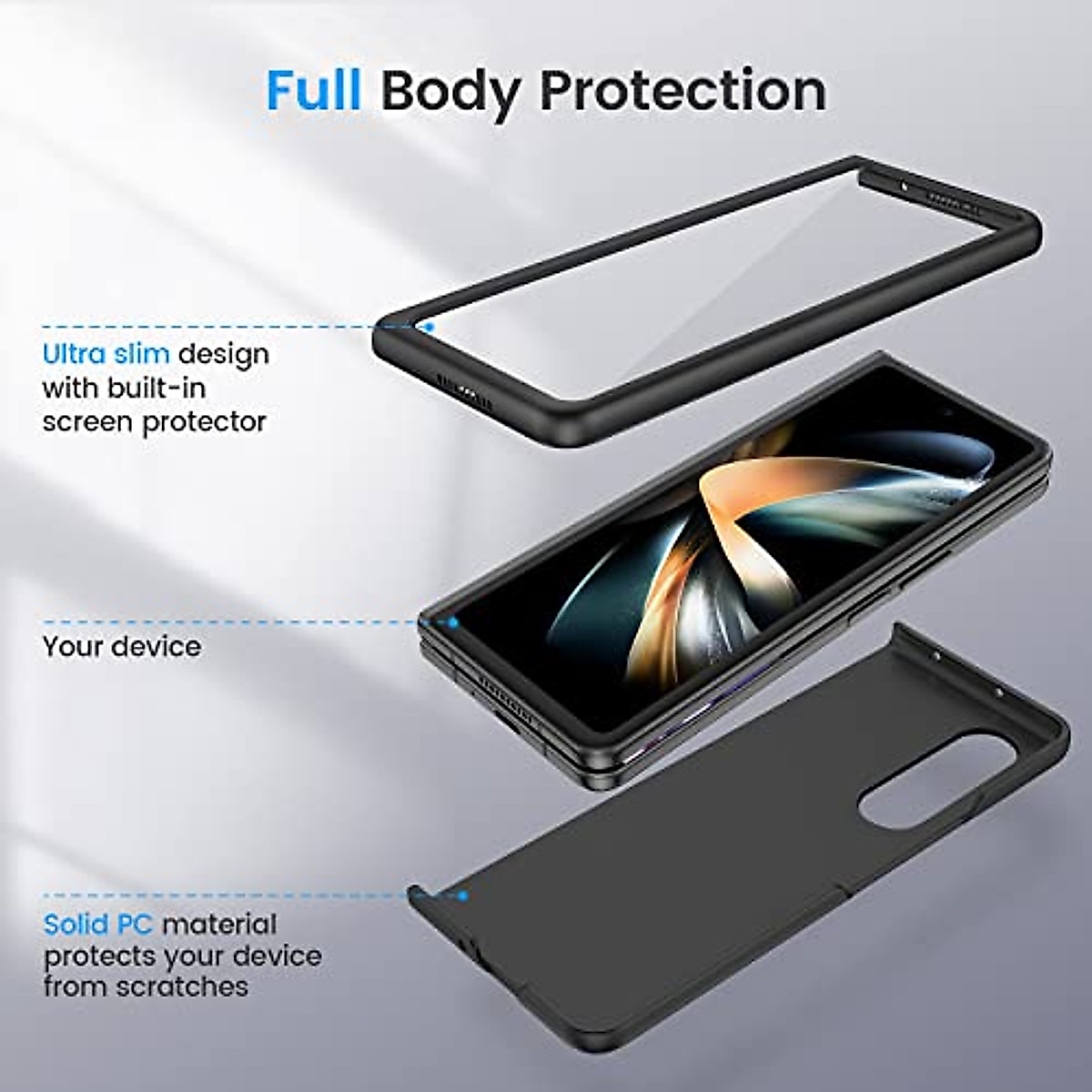 Ruky for Galaxy Z Fold 4 Case, Full Body Cover with Built-in Screen Protector Hard PC Ultra-Thin Anti-Scratches Shockproof Protective Phone Case for Samsung Galaxy Z Fold 4, Black