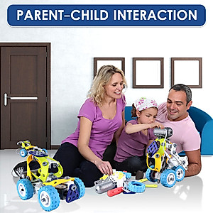 BRUVISH 10 in 1 Building Toy Set, STEAM Building Blocks with Electric Powered Motor for Children Boys Girls, Construction Toys with Tools for Kids Age 5 6 7 8 9 10 11 12, Engineering Building Bricks