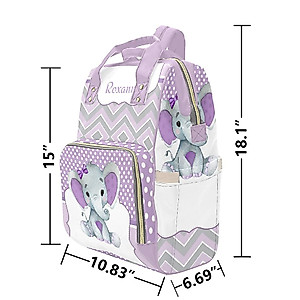 Polka Dot Purple Elephant Diaper Bags Backpack with Name Personalized Nursing Nappy Bag Travel Tote Bag Gifts
