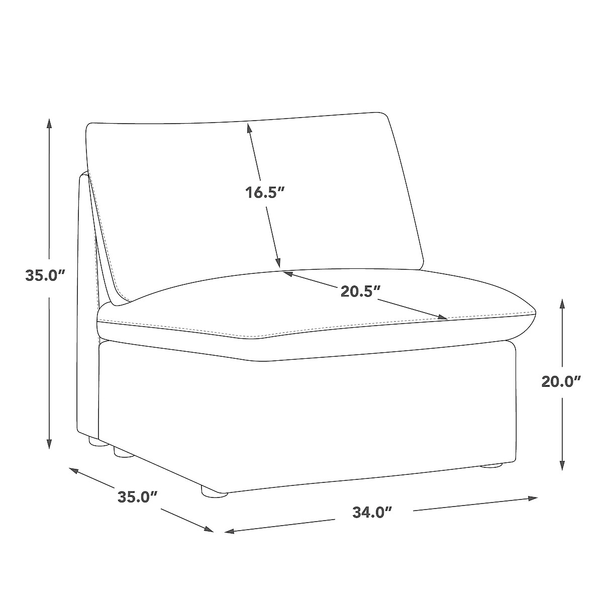 CHITA Modern Down Filled Upholstered Middle Armless Sofa for Sectional Modular Couch, Snow