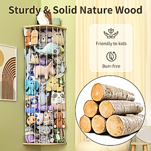 Eniffbaa Stuffed Animal Storage for Plushie Toys - Large Wood Corner Hanging Pet Storage with Sky Pattern, Length Adjustable Toy Organizer Shelf for Nursery Play Room Bedroom Kid Room