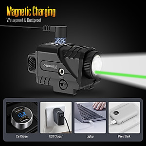 Defentac Pistol Light and Green Laser Sight Combo for Guns, 600lm Tactical Flashlight White LED and Green Beam Combo, Magnetic Charging
