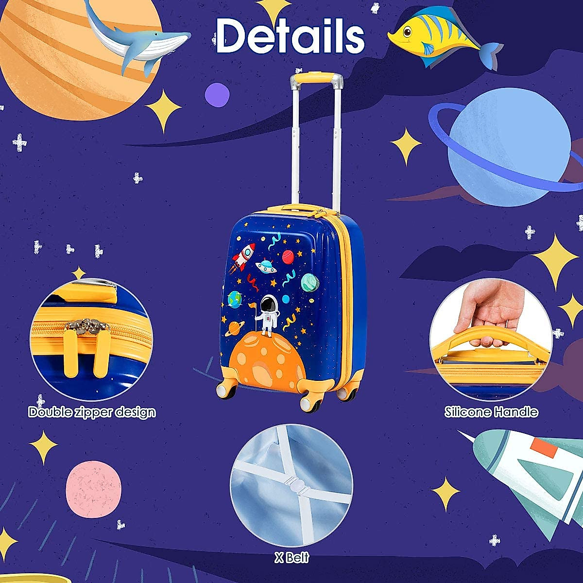 Goplus Kids Luggage Set, 12" & 18" Kids Carry On Luggage Set, Multi-directional Wheels Suitcase, Large Capacity Rolling Trolley Suitcase, Gift for Boys and Girls Toddlers Children Travel (Universe)