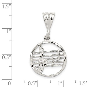 Solid 925 Sterling Silver Music Staff Charm Pendant - 22mm x 19mm
