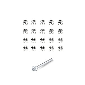 20 Pack 925 Sterling Silver Nose Studs Rings 1mm Clear stone 22G