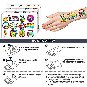 8 Sheets (96PCS) 60s Temporary Tattoos Theme Tie Dye Hippie Birthday Party Decorations Favors Supplies Stickers For Adults Kids Gifts Classroom School Prizes Rewards