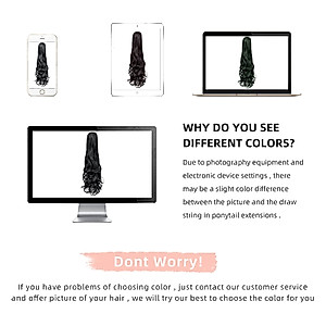 HEWEICSY Ponytail Extension,Hair Extension Ponytail 22" Long Claw Hair Extension Synthetic Curly Wavy Hairpieces Ponytail Clip in Ponytail Wig Daily Fluffy Pony Tail for Women,Black