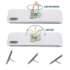 cobee Cell Phone Ring Holder Stands, 4 Pcs Butterfly Phone Ring Holders with Rhinestones Glitter Butterfly Finger Kickstand Metal Hand Grip with Knob Loop 180°/360° Rotation Kickstands(4 Colors)