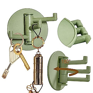 Fineget Adhesive Hooks for Hanging Door Kitchen Bathroom Hooks 3 Rotatable Arms Round Sticky Hooks Green 2 Pairs