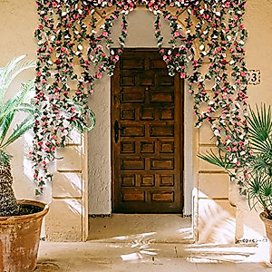 BLEUM CADE 2 Pcs 16.4Ft Flower Garland Artificial Rose Vines with 16.4Ft String Lights, Fake Flower Vines Garland Decorations for Wedding Party Valentines Day Christmas Wall Room Decor Aesthetic