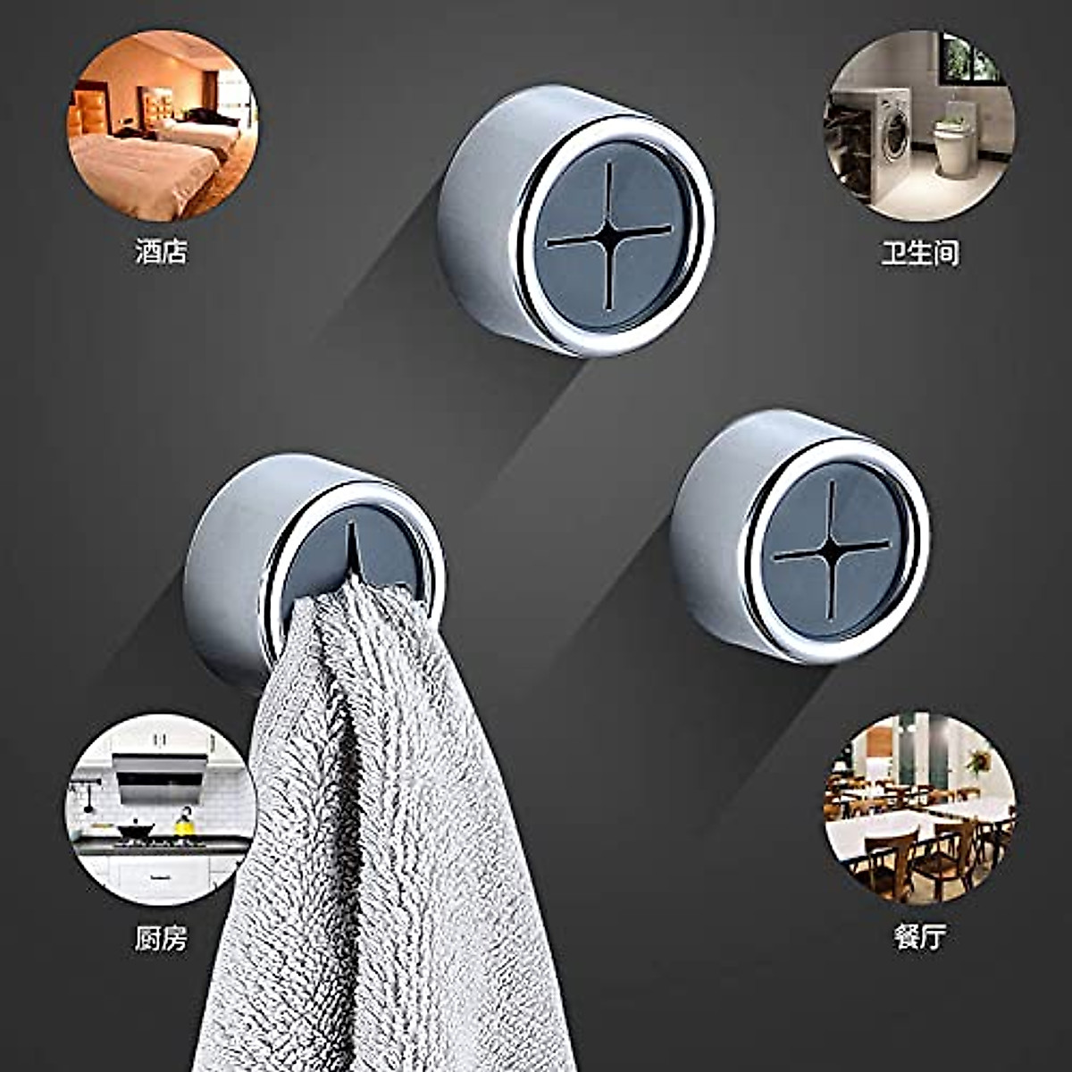 3pcs Adhesive Tea Towel Holders Hooks Round Wall Mount Hook for Bathroom, Kitchen and Home, No Drilling Required