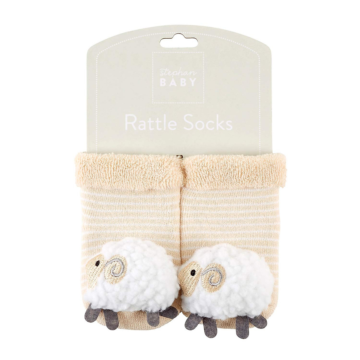 Stephan Baby Rattle Socks, Stripey Cream and White Lambs, Fits 3-12 Months