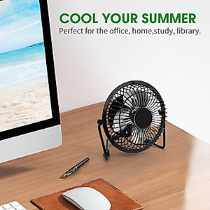 4 Inch Small USB Desk Fan, Mini Quiet Fan with Metal Construction & Strong Airflow & 360°Adjustable Tilt Angle, Personal Cooling Fan for Desktop Office (Black-2Pack)