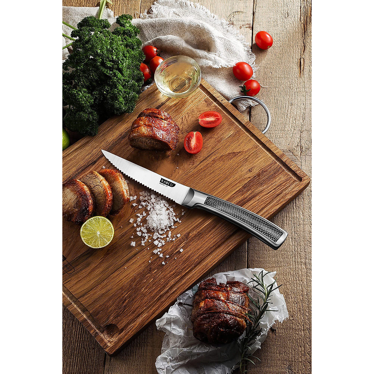 Karcu Kitchen Knife Set, German Steel Sharpener High Carbon Stainless Steel Knife Block Set